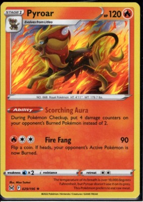 PYROAR LOST ORIGINS SET RARE HOLO-FOIL POKEMON CARD 029/196 NM/M | eBay