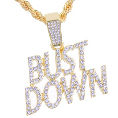 Iced Bling Hip Hop 18K Gold PT BUST DOWN Pendant 20" Rope Chain ...