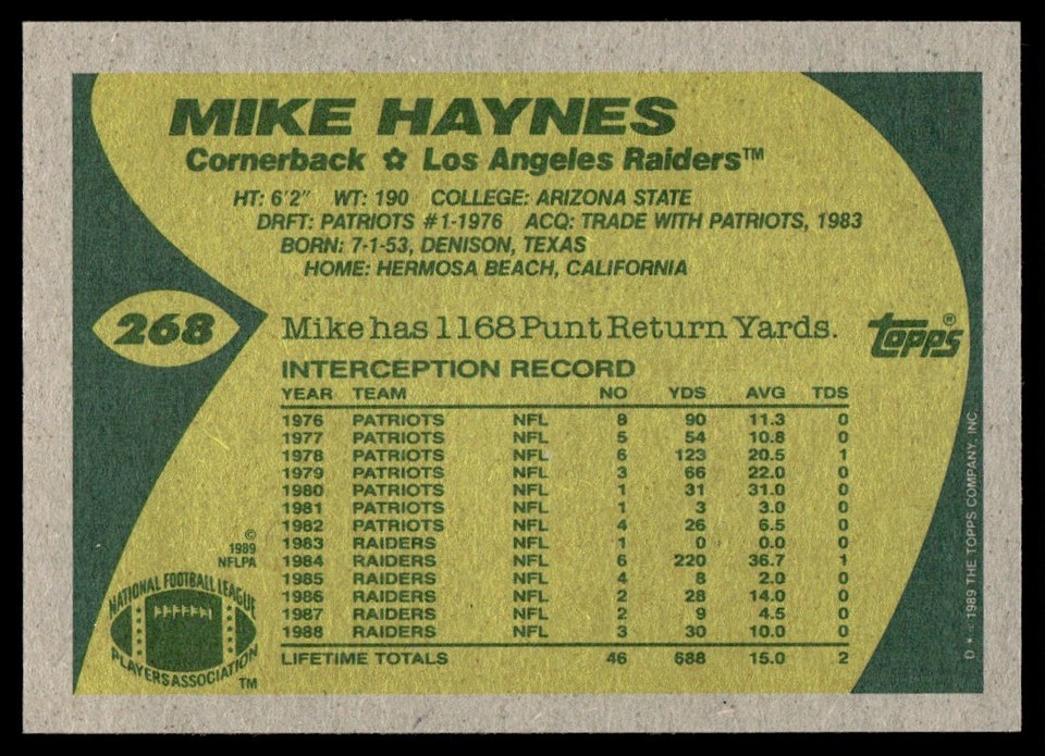 1989 Topps Mike Haynes Chicago Bears #268 | eBay