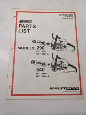 HOMELITE ILLUSTRATED PARTS CATALOG LIST BOOK MANUAL CHAIN SAWS 290 340 ...