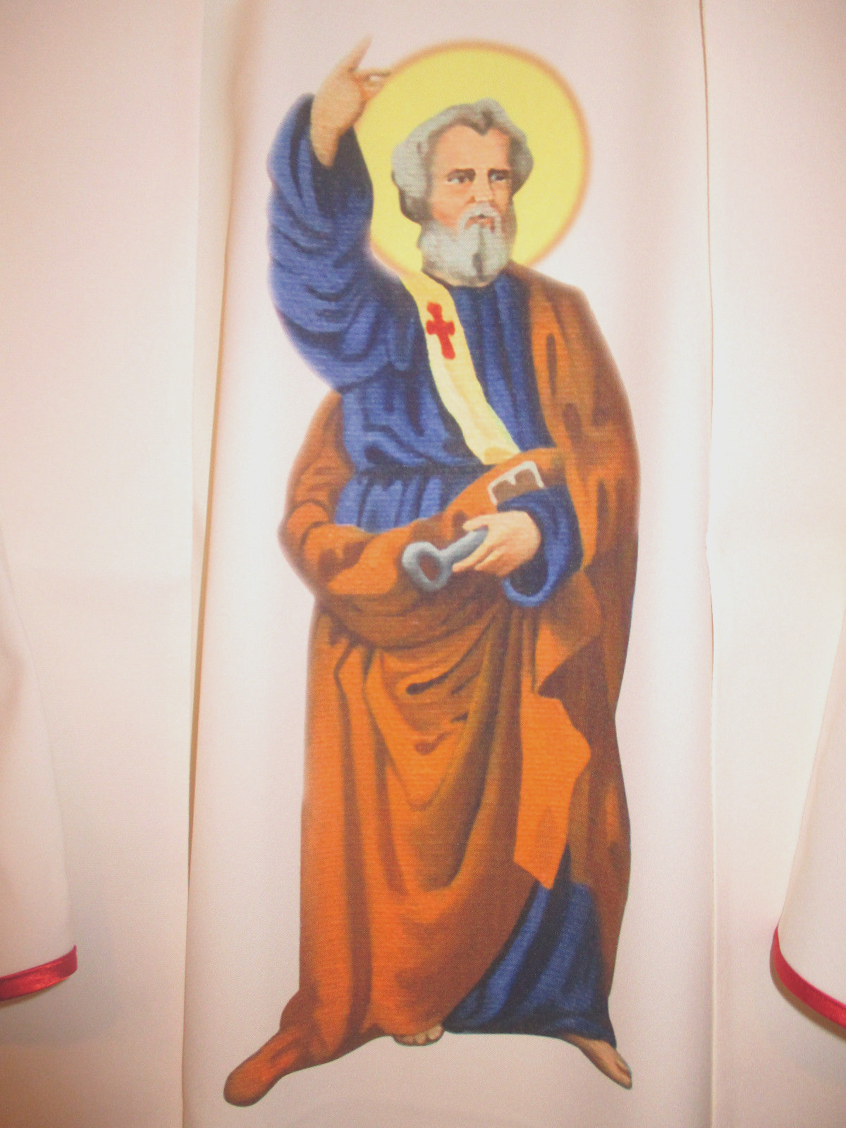 NEW-Chasuble Off White-Picture of St Peter Red Banding-Match Stole ...