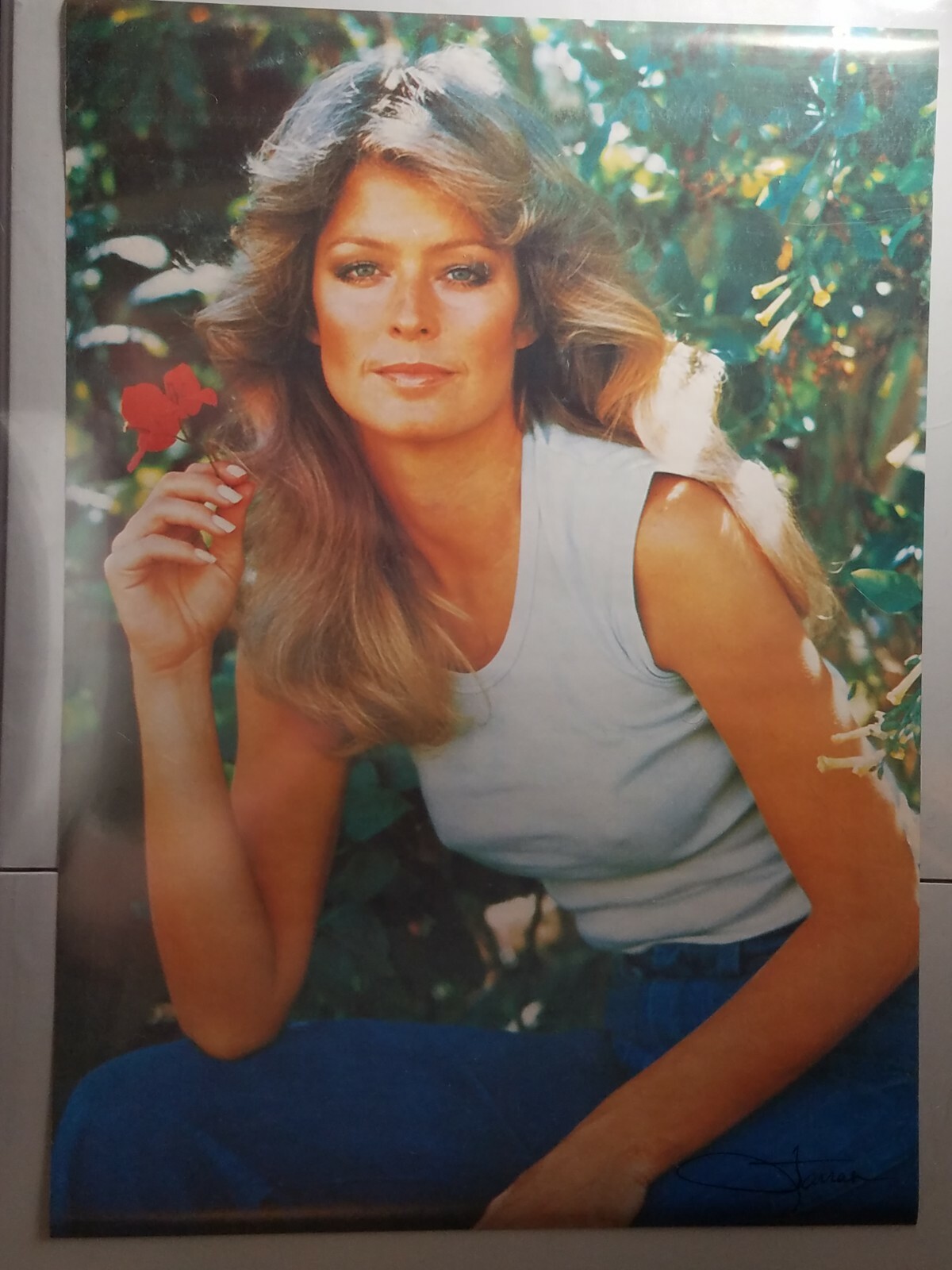 FARRAH FAWCETT VINTAGE 1977 CLASSIC FLOWER SHOT FULL COLOR POSTER 20" x ...