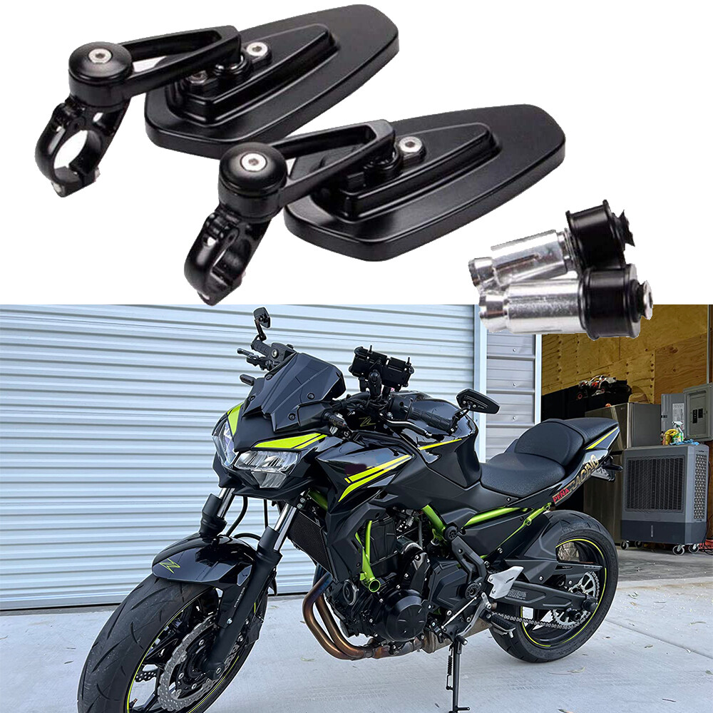7/8" Motorcycle Black Bar End Side Mirror For Kawasaki Z750 Z900 Z650 ...