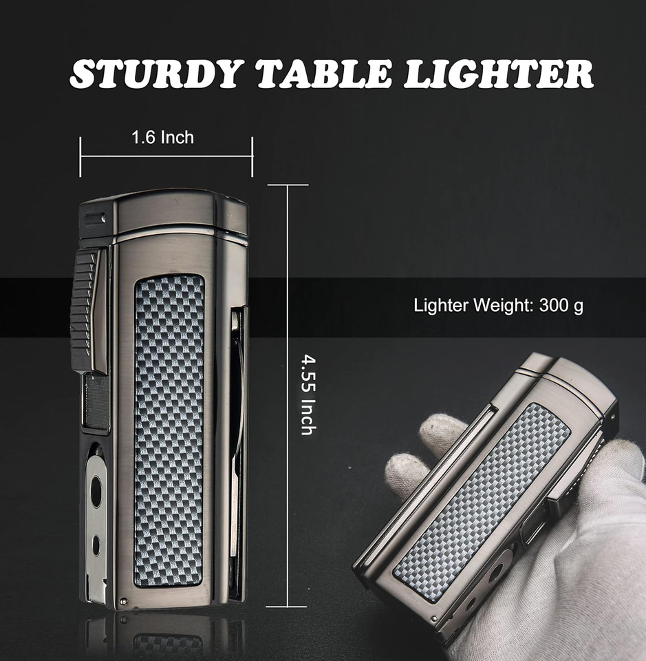 Windproof Cigar Lighters Metal Torch Butane Lighter 4 Jet Red Flame ...