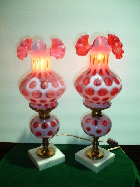 FENTON PAIR CRANBERRY COIN DOT OLD AND RARE LAMPS | eBay