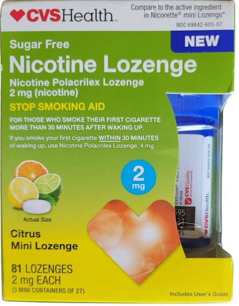 CVS Nicotine Lozenge 2mg Stop Smoking Aid with Citrus Flavor (81 ...