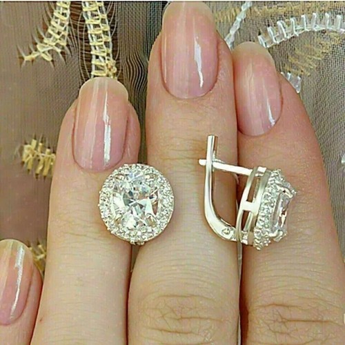 2 Ct Round Real Moissanite Hoop Earrings Omega Back 14k Yellow Gold ...