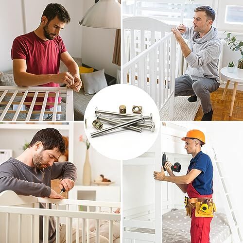 62pcs Crib Bunk Bed Furniture Hardware Replacement Kit Stainless Steel ...