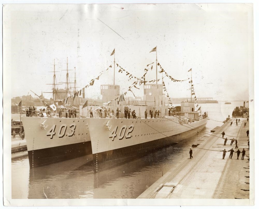 1938 Launch Destroyer DD-403 USS Trippe DD-402 USS Mayrant in Boston ...