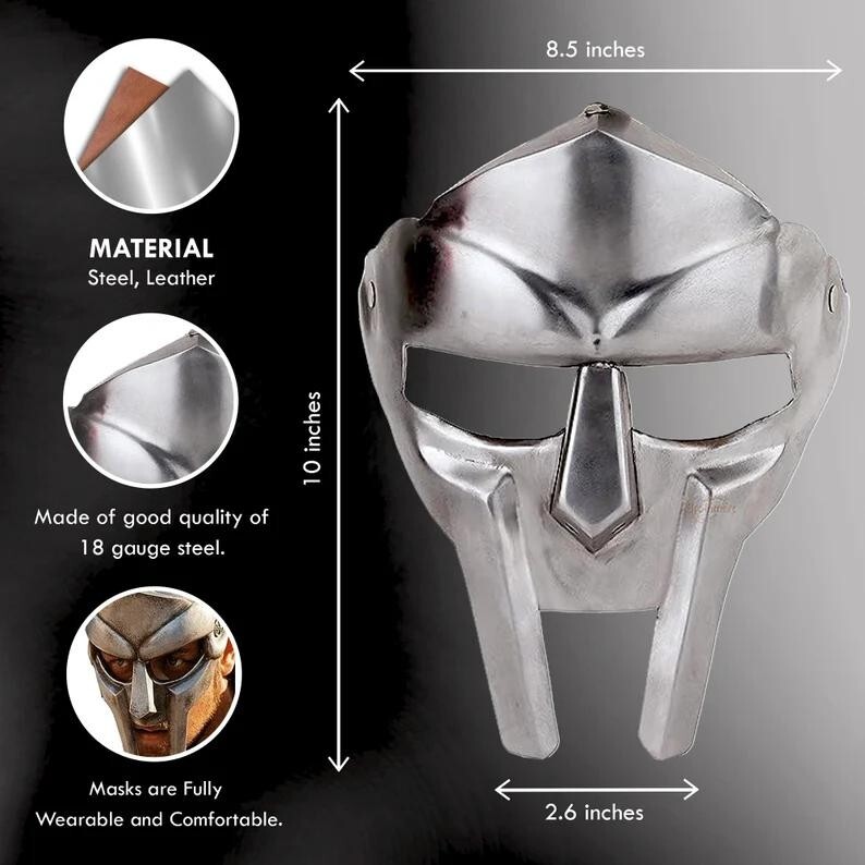 MF Doom Gladiator Mask Madvillain 18g Mild Steel Face Armor Replica ...