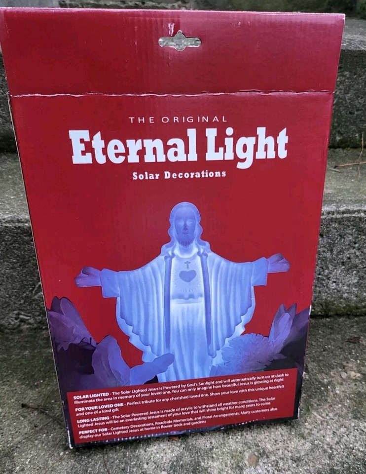 ETERNAL SOLAR LIGHTED JESUS 13" Tall W/ Stake For Loved Ones Grave ...