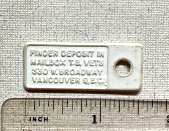 1975 British Columbia War Amps T.B. Vets Keychain Tag Mini License ...