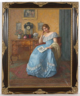Karl Maria Schuster (1871-1953) "Lady reading in interior", oil on ...