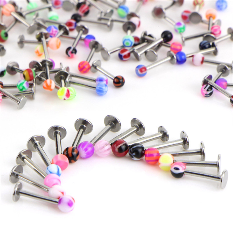 10/30/50PCS 16G Ball Lip Rings Labret Bars Stainless Steel Stud Body ...