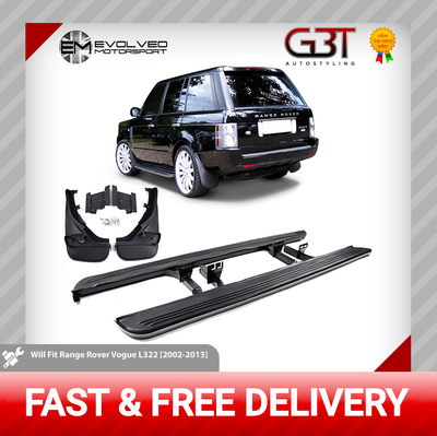 FOR RANGE ROVER VOGUE L322 SIDE STEPS RUNNING BOARDS & MUDFLAPS OE ...