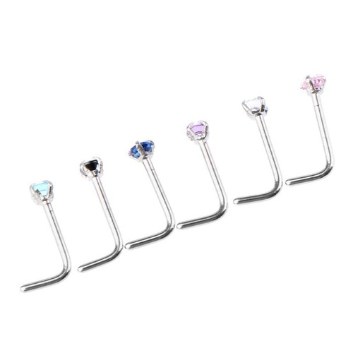 6pcs 2mm Crystal Mixed Color L-shaped Nose Piercing | eBay Australia