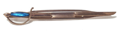 Swank Sword Tie Clip Blue Cabochon Handle Tie Bar Pierced Look Vintage ...
