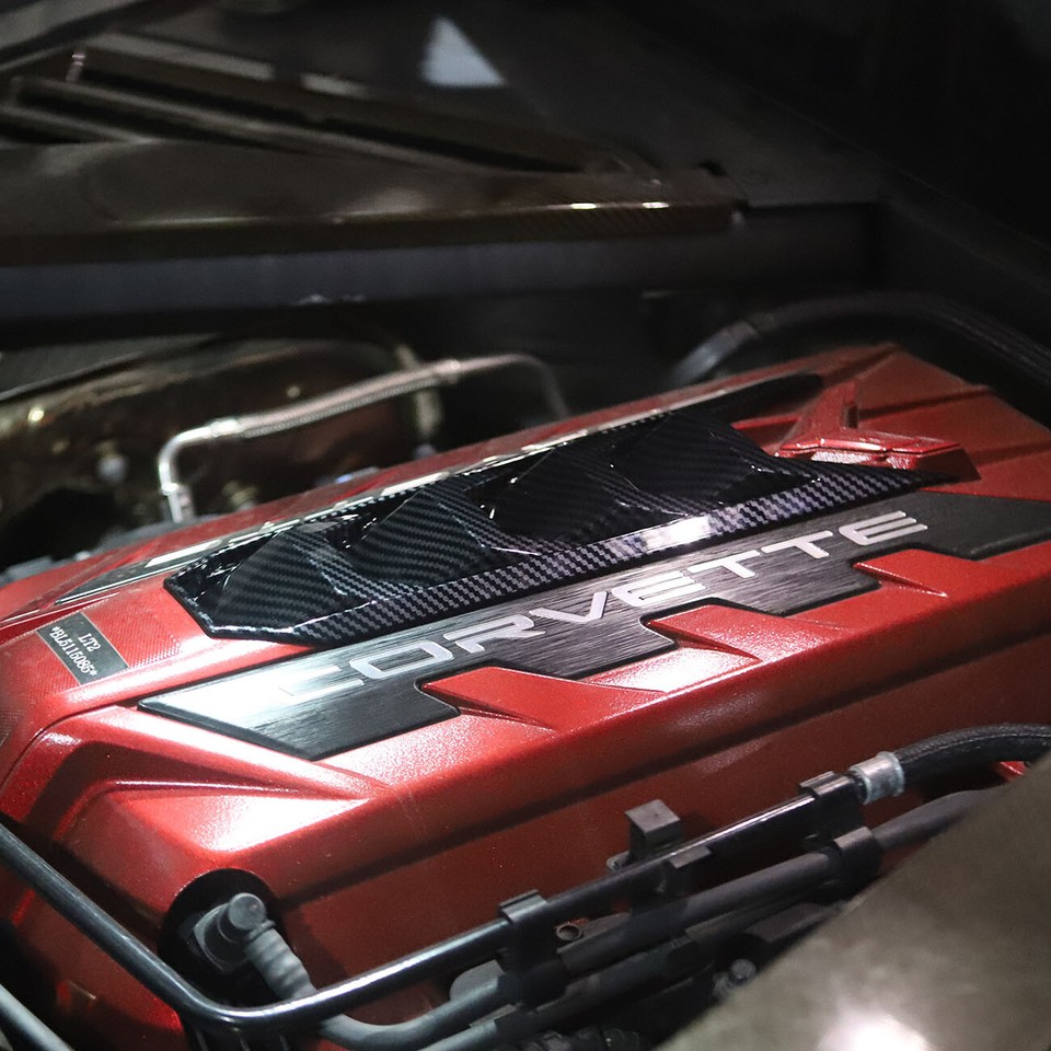 Carbon fiber style engine hood panel trim cover for Chevrolet Corvette ...