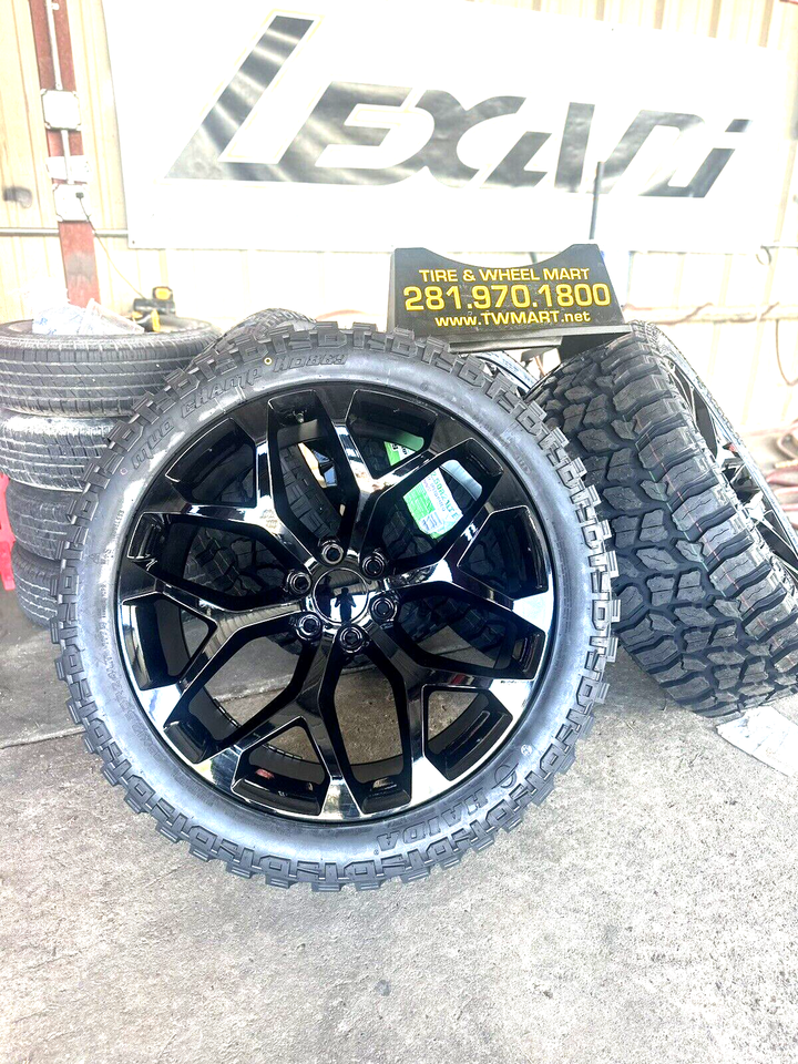 22" SNOWFLAKE GLOSS BLACK RIMS WITH 33/35125022 TIRES 6X139.7 GM CHVY ...