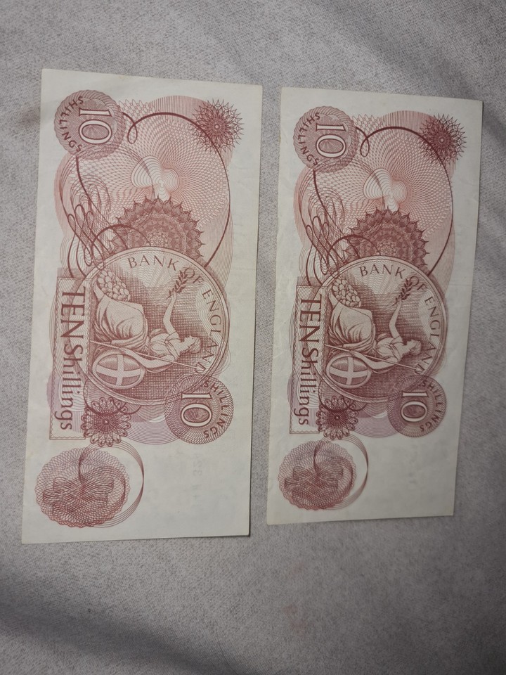 Bank of England 10 Shillings NOTE X2 Consecutive Serial Numbers 11W ...