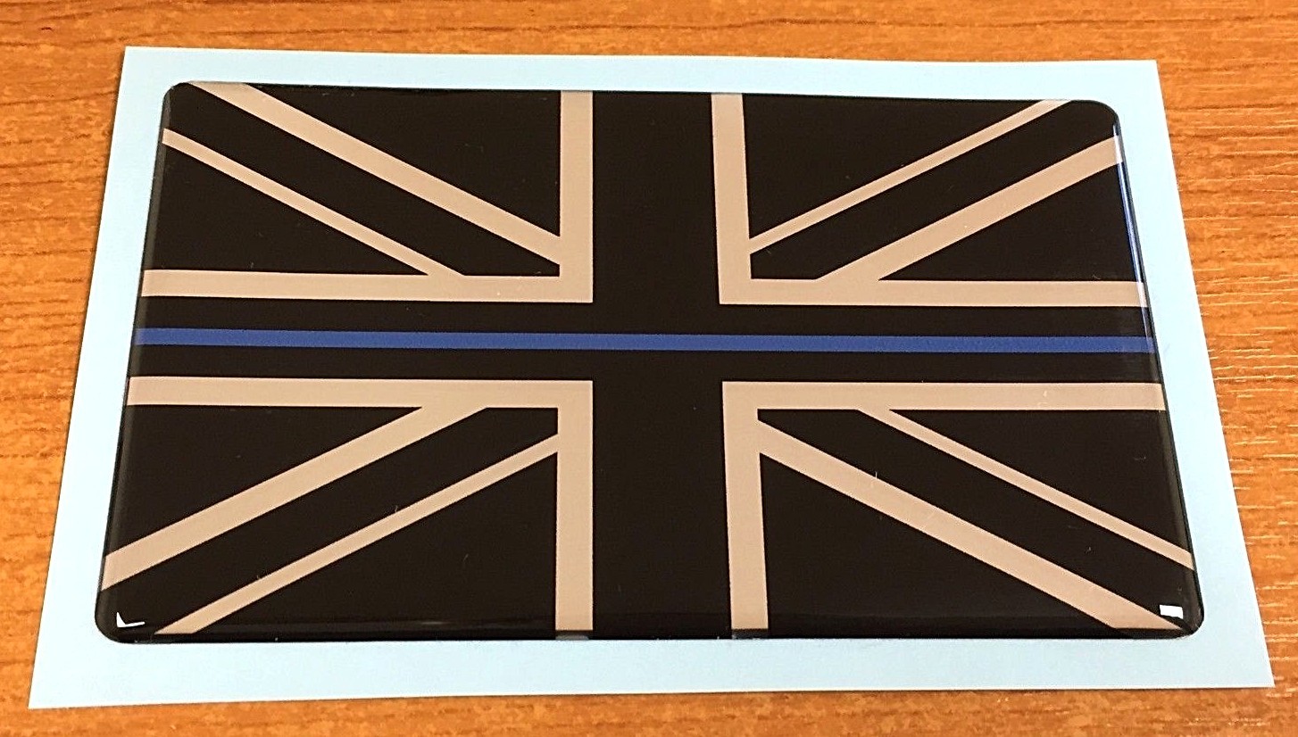 UNION JACK Thin Blue Line Sticker 100mm CHROME & BLACK - HIGH GLOSS ...