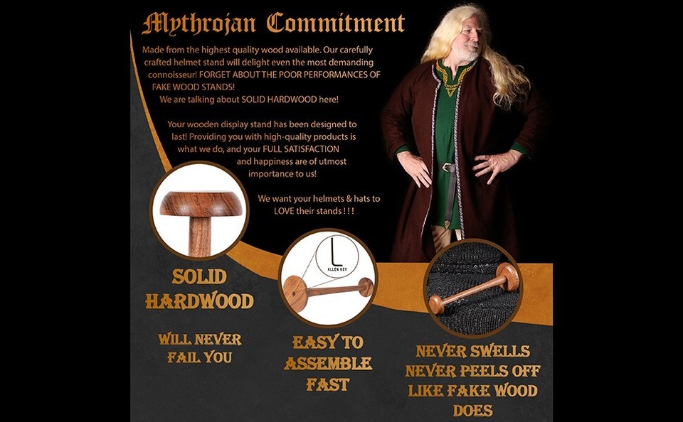 Wooden Helmet Stand for Medieval Head Armor Display Brown Wood Hat ...