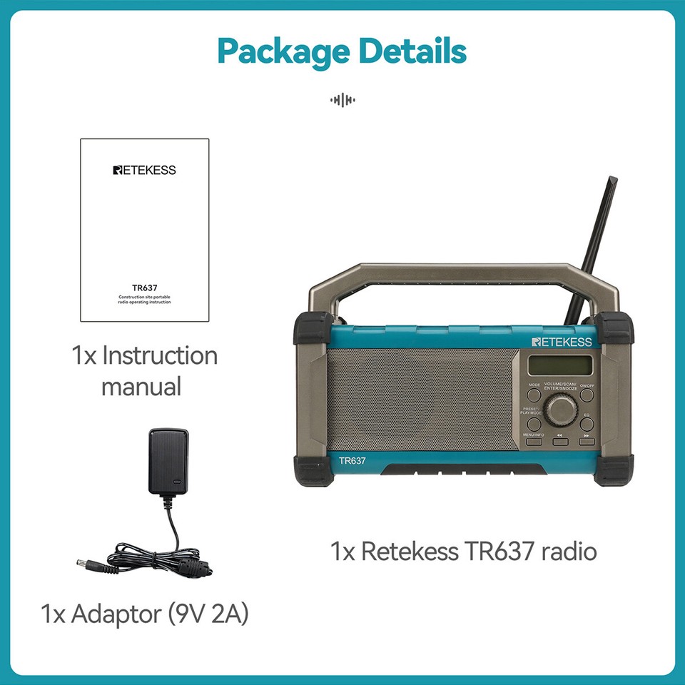 TR637 Jobsite Radio With Bluetooth AM FM Radio Outside Waterproof anti ...
