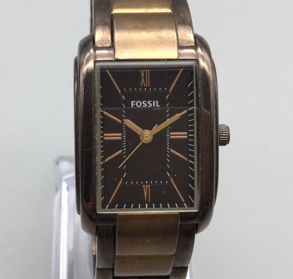 Fossil Tank Watch Women 23mm Copper Brown Metallic New Battery 6.25" | eBay