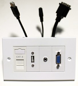 Cat6 RJ45, USB, 3.5mm, VGA Multi Media Faceplate Projector/TV/Office ...