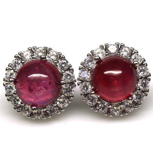 925 Sterling Silver 8 mm. Red Ruby & Zircon Earrings White Gold Plated | eBay UK