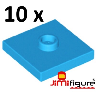 NEW 10 x LEGO 2x2 Modified Plate 1 Stud in Centre Jumper Dark Azure ...