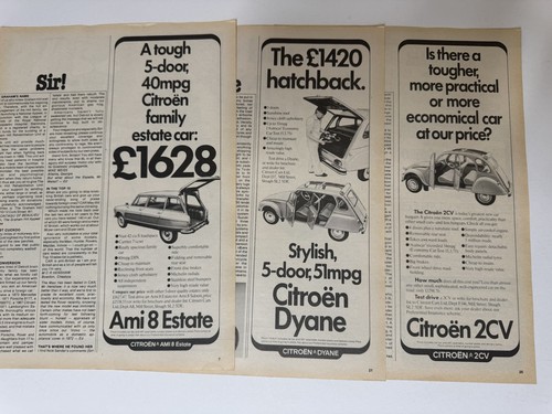 Original 3x Citroen 2cv Dyane Ami 8 Half Page Magazine Adverts Posters ...