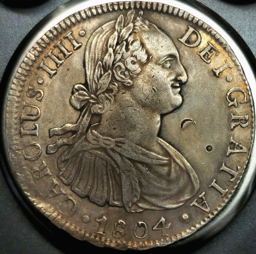 8 Reales 1804 TH GRATIA King Charles IV HISPAN (Mexico) Chopmarked ...