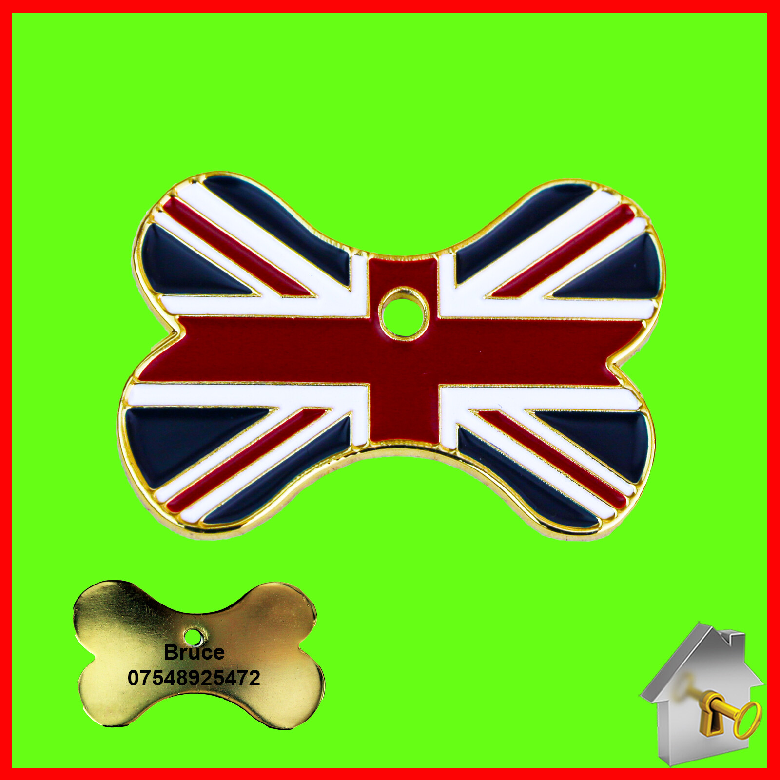 Personalised Quality Engraved UNION JACK Dog Tag Pet ID Tag Puppy Tag ...