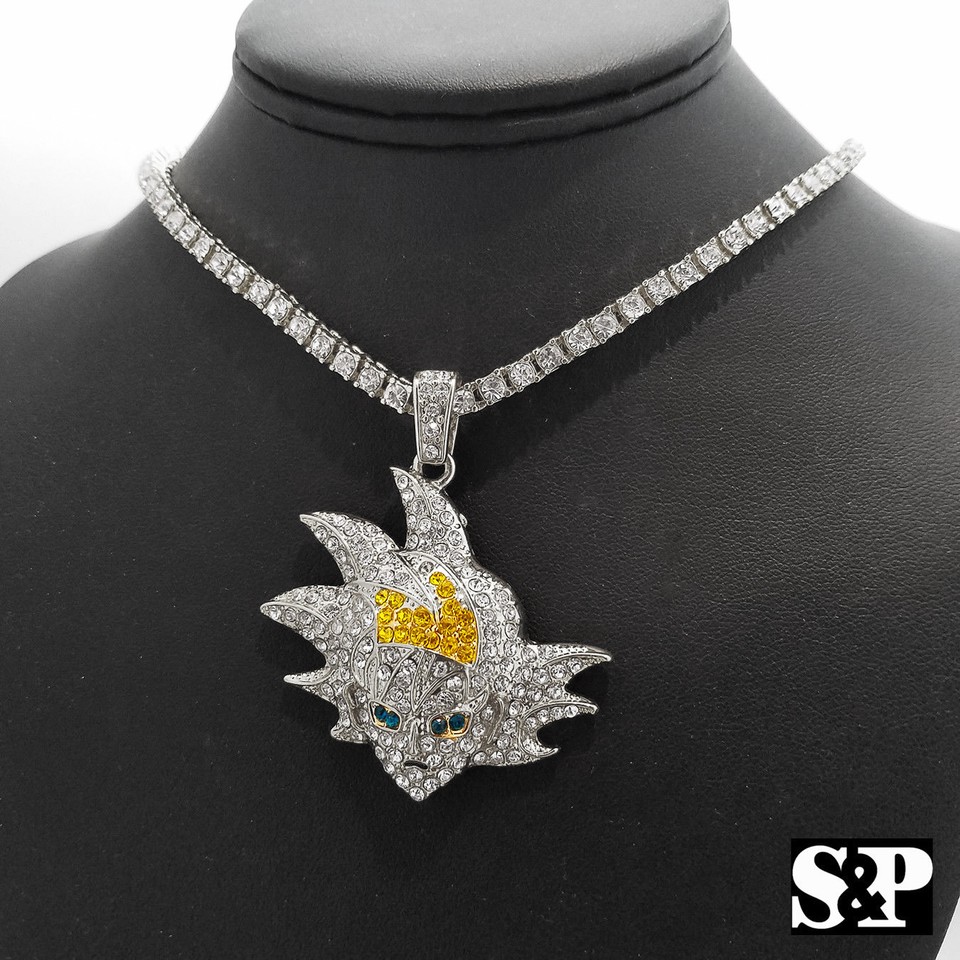 Hip Hop Iced SON GOKU pendant & 18" 1 Row Cubic Zirconia Tennis Chain ...
