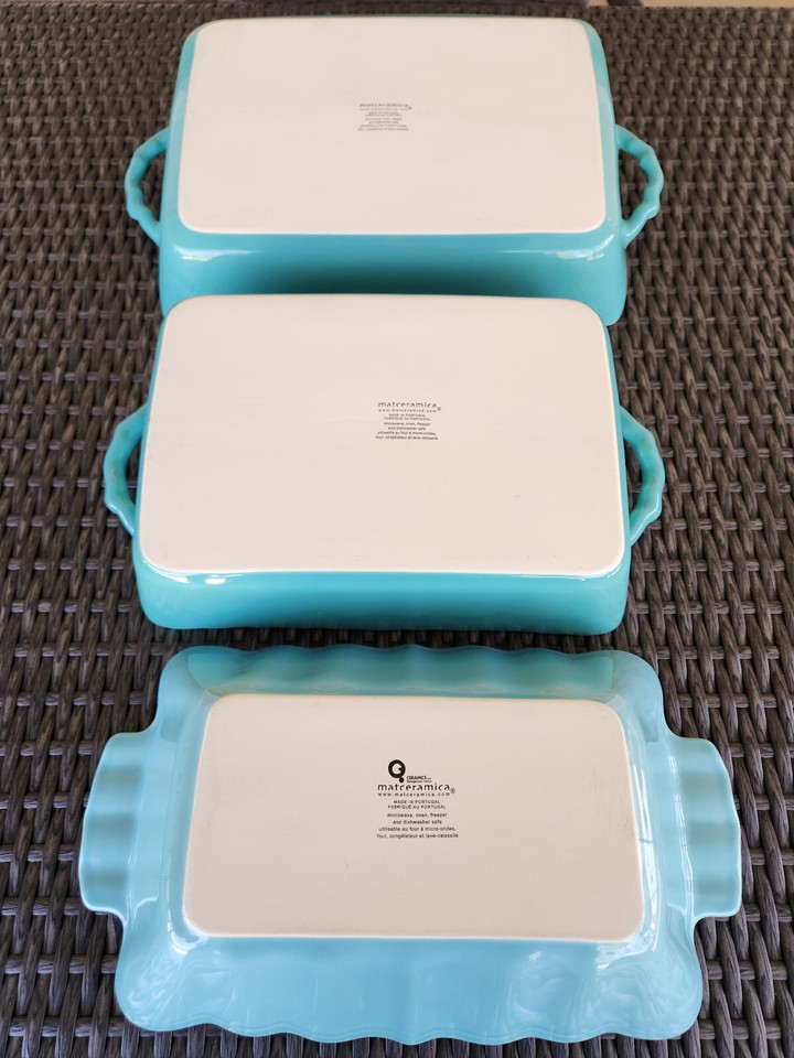 3 Matceramica Portugal Casserole Rectangular Scallop Pan w Handles ...