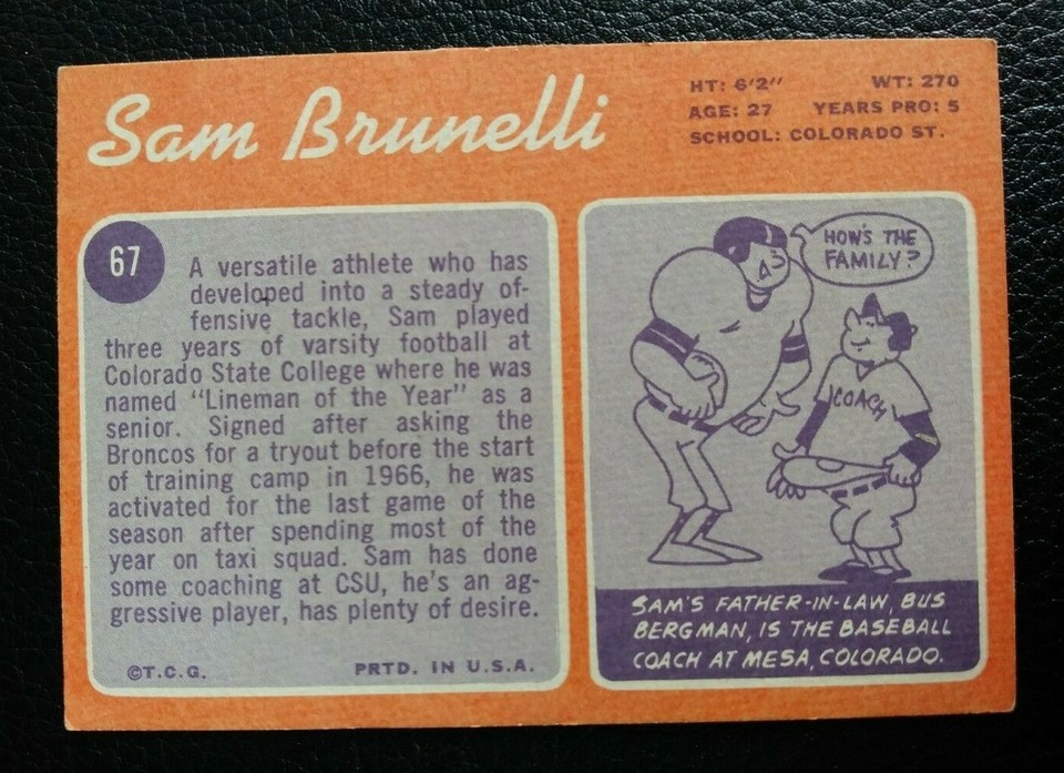 1970 TOPPS #67 Sam Brunelli Denver Broncos | eBay