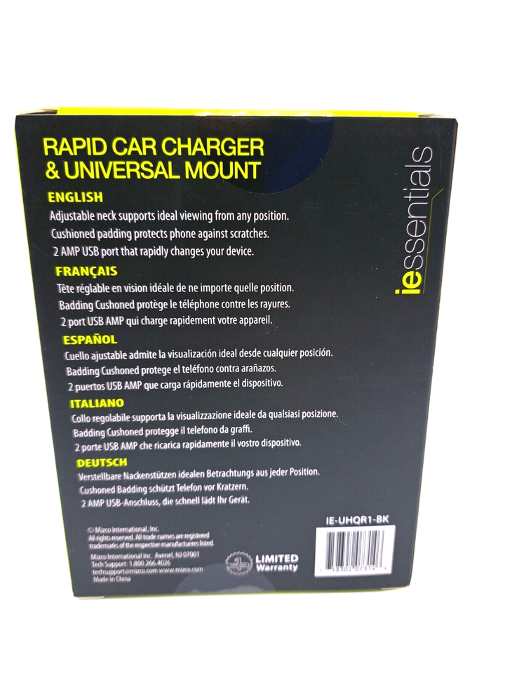 IESSENTIALS RAPID CAR CHARGER & UNIVERSAL MOUNT 2 AMP USB FOR ALL ...