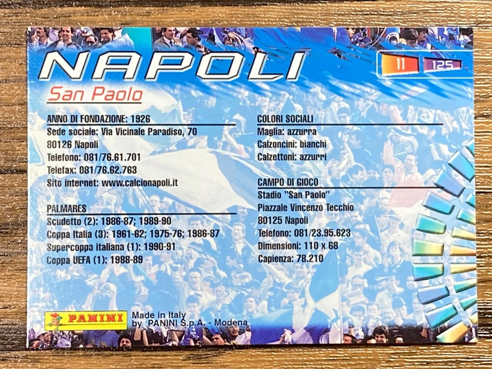 Free Shipping! Panini Calcio Cards 2001 Serie A #11 Napoli San Paolo ...