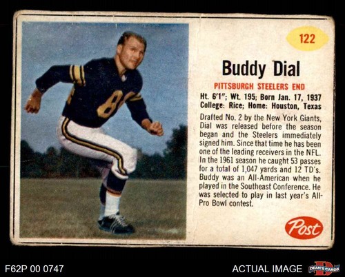 1962 Post Cereal #122 Buddy Dial Steelers Rice 2 - GOOD | eBay