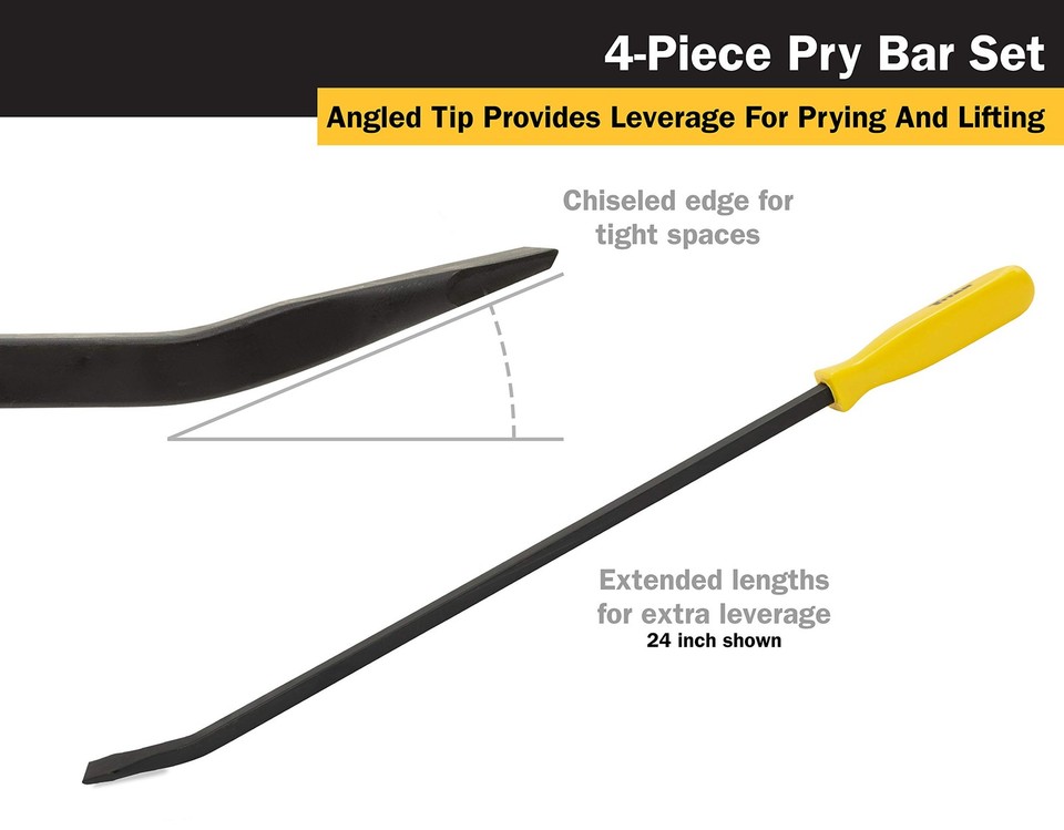 17101 4 pc. Pry Bar Set, Includes 8-Inch, 12-Inch, 18-Inch, and 24-Inch ...