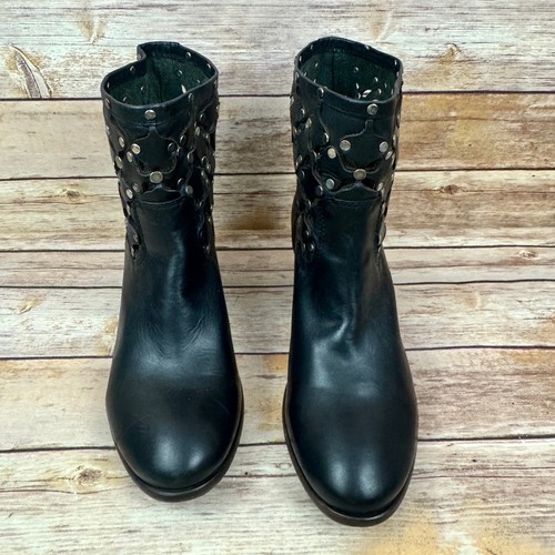 Frye Womens Black Leather Courtney Overlay Studded Laser Cut Ankle ...