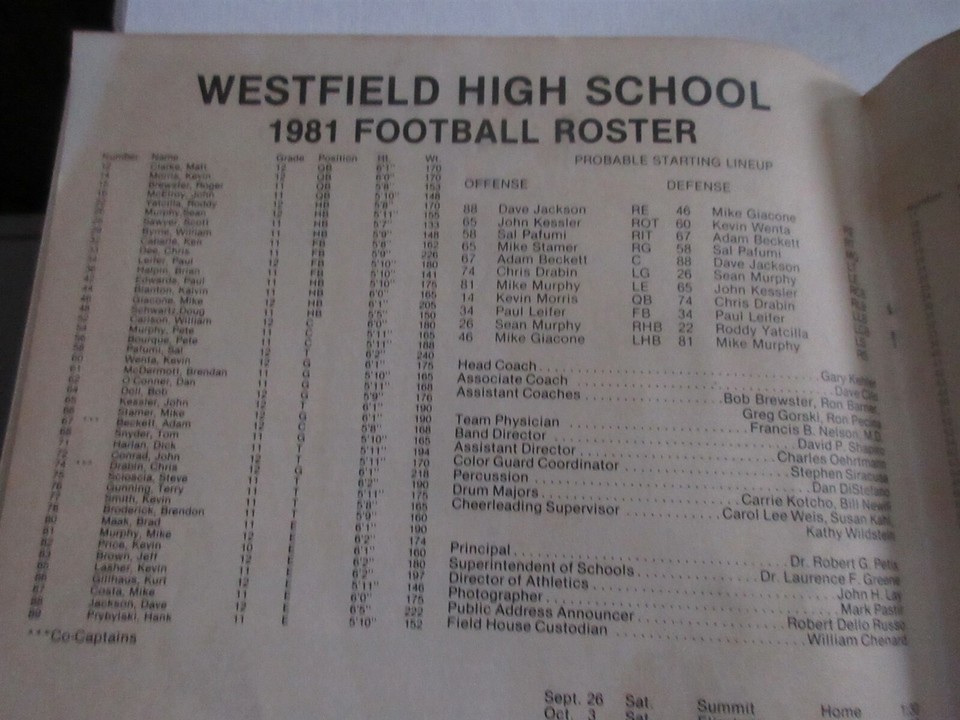 1981 Westfield vs Montclair NJ High School Football Program plus other ...