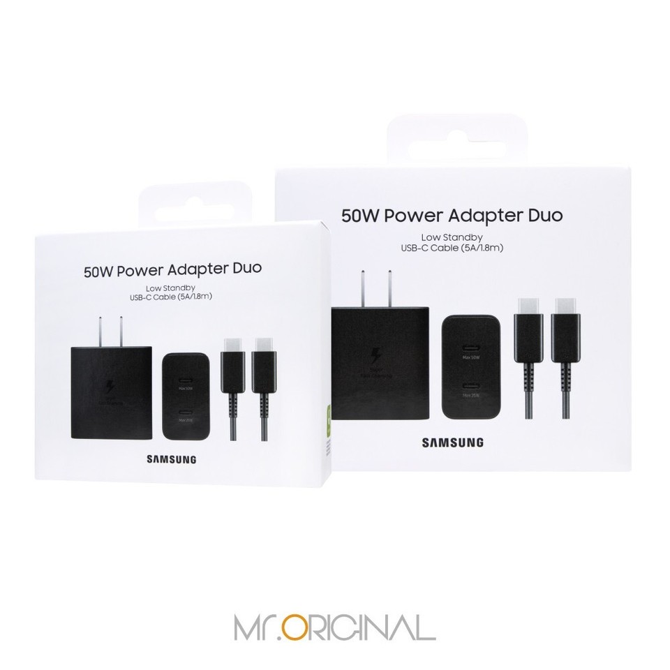 Original Samsung Official 50W Duo Power Adapter with USB-C Cable(5A,1 ...