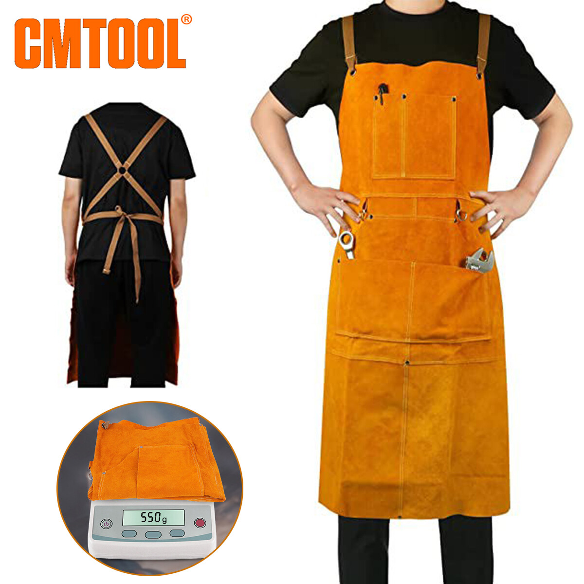 Unisex Leather Apron For Men 6 Tool Pockets Leather Welding Apron 40.15 ...