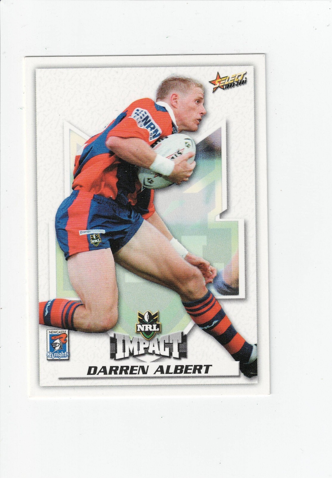 2001 Select Impact Rugby League Darren Albert #29 (Newcastle Knights ...