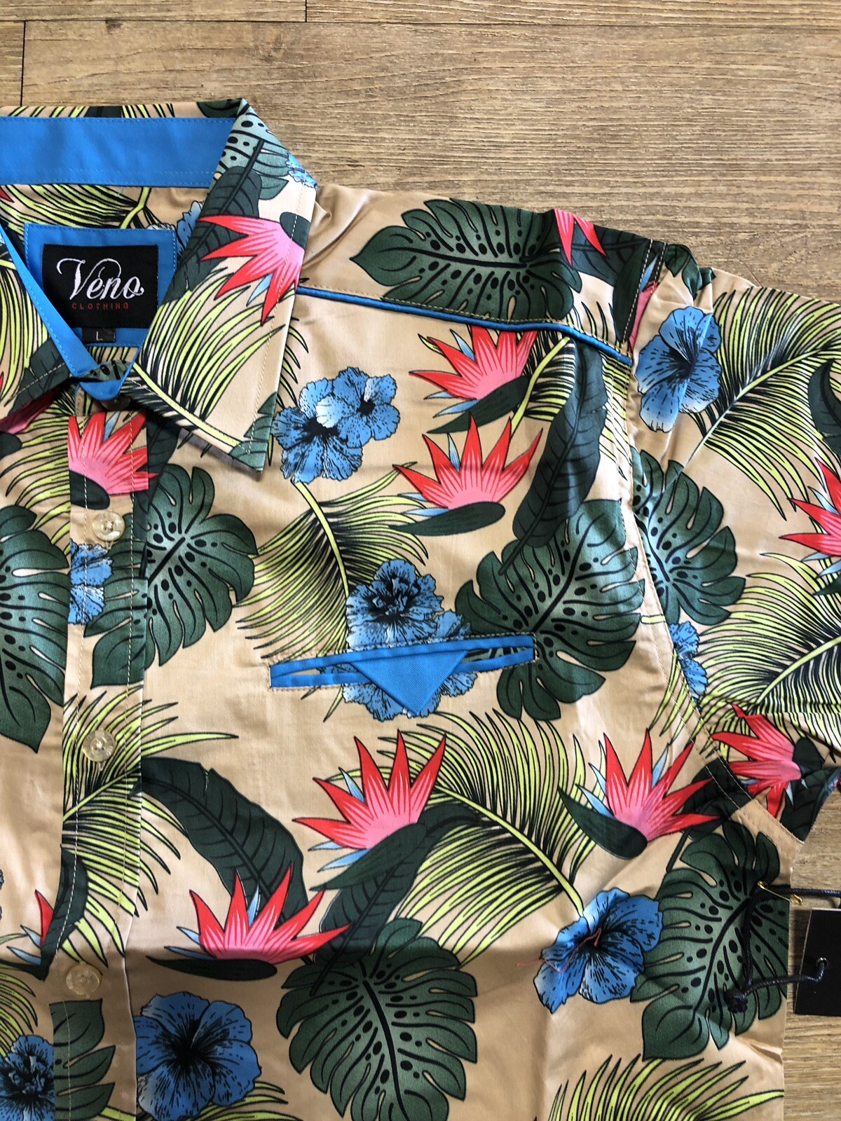 Veno Khaki Green Blue Hawaiian Men Shirt Size Large | eBay