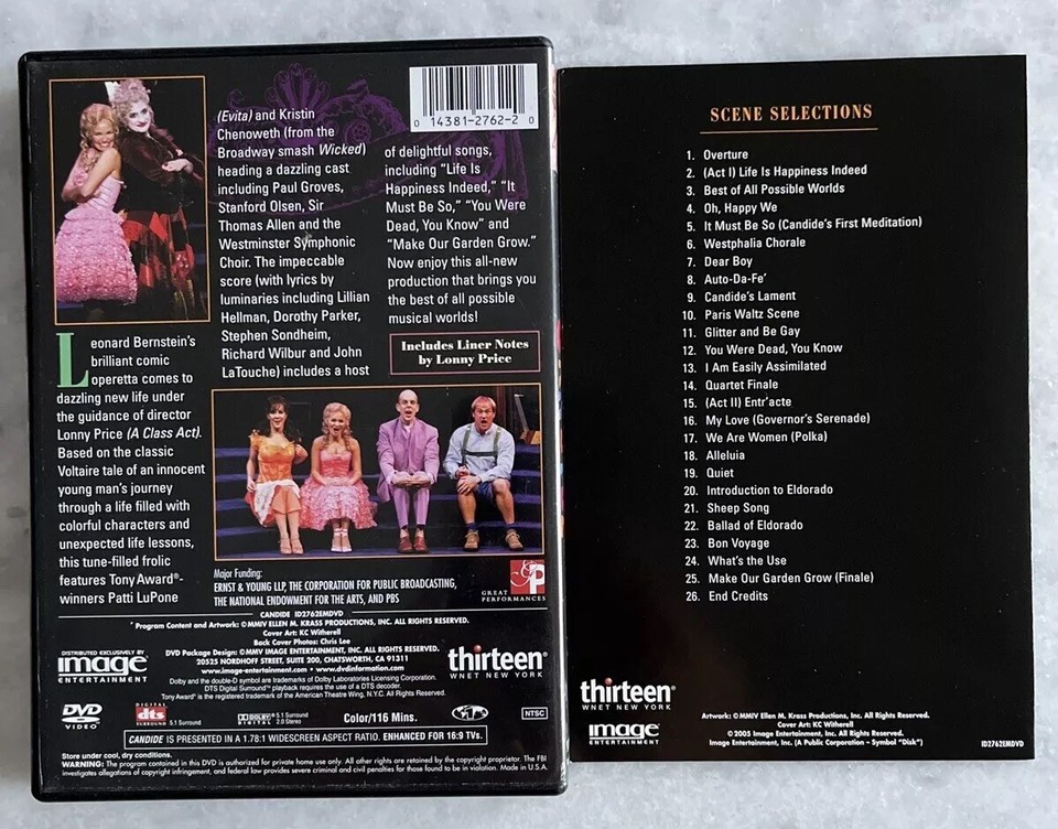 Candide (DVD, 2004) Kristin Chenoweth, Patti Lupone, PBS, Leonard ...