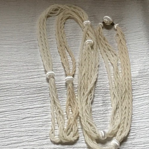 Vintage Super Long Multistrand Twist White Microbeads w Silk Thread ...