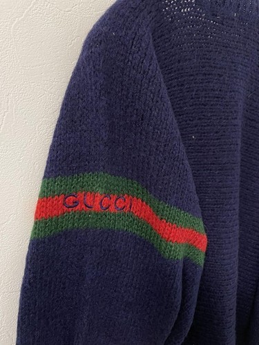Authentic Gucci Sherry Line Navy Sweater Knit Long Sleeve Casual ...